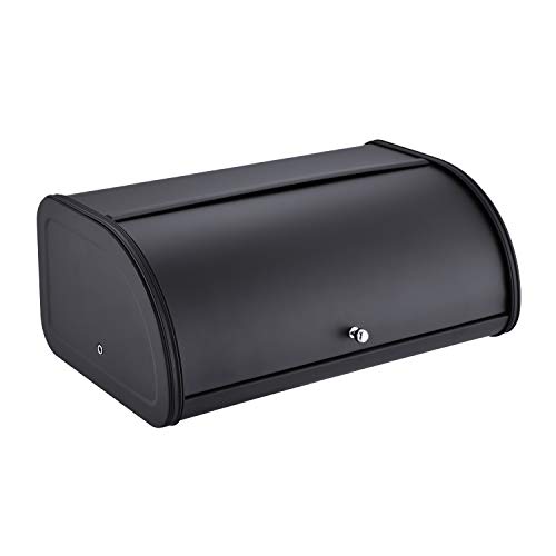 Stainless Steel Bread Box with Roll Up Lid, For Easy Kitchen Counter Storage, Bread Bin Holder,17.5X11.5X7.5 inch, Matte Black