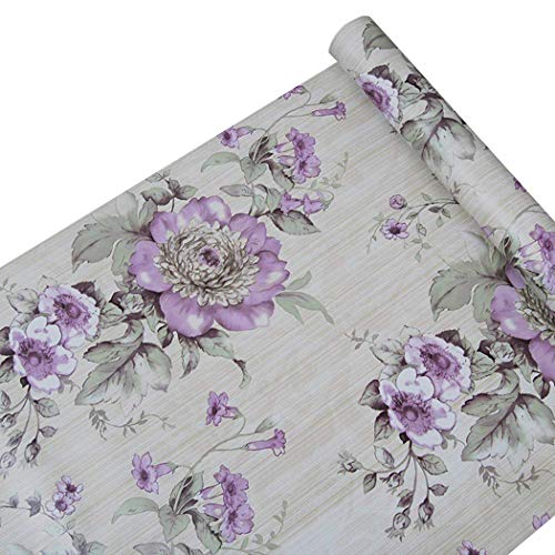 Peel and Stick Decorative Purple Peony Floral Shelf Liner Contact Paper for Kitchen Cabinets Dresser Drawer Refrigerator Table Pantry Closet Vanity Desk Wall Furniture Decal Sticker (17.7x78.7 Inches)