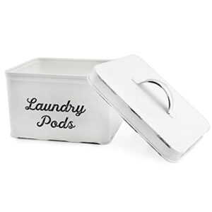 AuldHome Enamelware Laundry Pod Holder; Rustic White Laundry Pod Storage Container