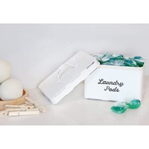 AuldHome Enamelware Laundry Pod Holder; Rustic White Laundry Pod Storage Container