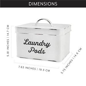 AuldHome Enamelware Laundry Pod Holder; Rustic White Laundry Pod Storage Container