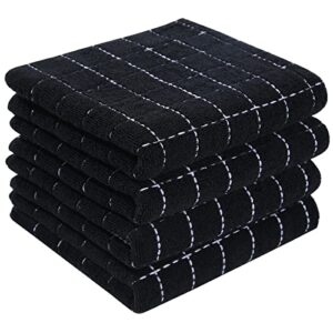 homaxy 100% cotton terry kitchen towels(black, 13 x 28 inches), checkered designed, soft and super absorbent dish towels, 4 pack