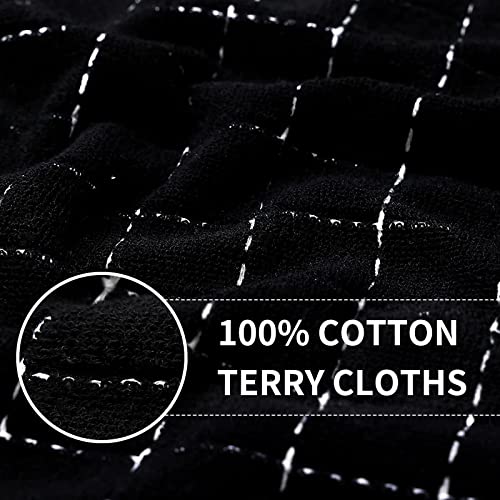 Homaxy 100% Cotton Terry Kitchen Towels(Black, 13 x 28 inches), Checkered Designed, Soft and Super Absorbent Dish Towels, 4 Pack