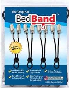 bed band not made in china. 100% usa worker assembled.. bed sheet holder, gripper, suspender and strap. smooth any sheets on any bed. sleep better. patented.,black,1 pack (4 bands)