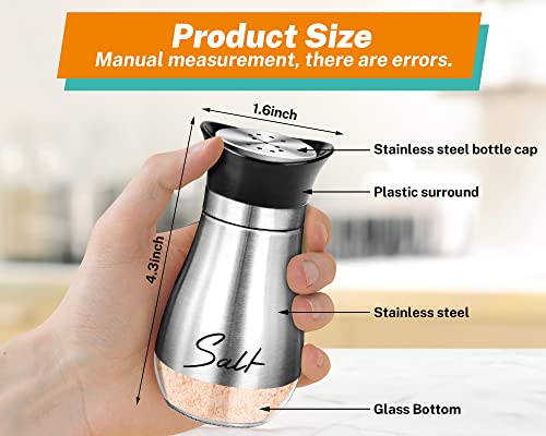 Salt and Pepper Shakers Set,4 oz Glass Bottom Salt Pepper Shaker with Stainless Steel Lid for Kitchen Cooking Table, RV, Camp,BBQ Refillable Design (Sliver)