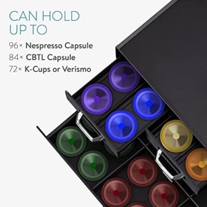 Navaris Coffee Pod Holder with 4 Drawers - Compatible with Nespresso, CBTL, K-Cups, Verismo - Capsule Storage Organizer 2-Tier Container Box - Black