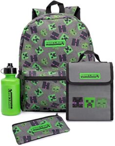 minecraft backpack set kids 4 piece villains lunch box water bottle pencil case set