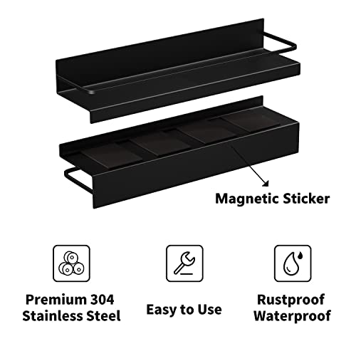 BATHHOLD 30" Spice Shelf for Stove Top Shelf, Magnetic Shelf Spice Rack for Kitchen Stove - Stainless Steel - Kitchen Magnetic Organizer (Matte Black)