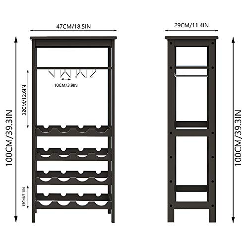 URFORESTIC Bamboo Wine Rack Free Standing Wine Holder Display Shelves with Glass Holder Rack, 16 Bottles Stackable Capacity for Home Kitchen