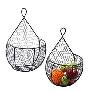 erytlly metal fruit and vegetable storage hanging basket wall mounted, hanging fruit basket for kitchen black wire baskets for flowers, fruits and veggies, fruit hanging baskets – set of 2