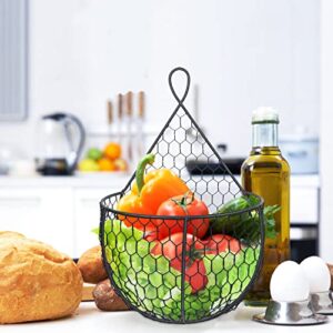 ERYTLLY Metal Fruit And Vegetable Storage Hanging Basket Wall Mounted, Hanging Fruit Basket For Kitchen Black Wire Baskets for Flowers, Fruits and Veggies, Fruit Hanging Baskets - Set of 2