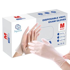 disposable gloves, squish clear vinyl gloves latex free powder-free glove health gloves for kitchen cooking food handling, 100pcs/box, medium