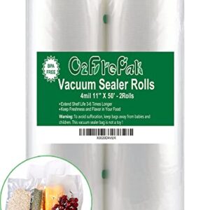 O2frepak 2Pack 11"x50' Rolls 4mil Vacuum Sealer Bags Rolls with BPA Free,Heavy Duty Vacuum Sealer Storage Bags Rolls ,Cut to Size Roll,Great for Sous Vide (Total 100 feet)