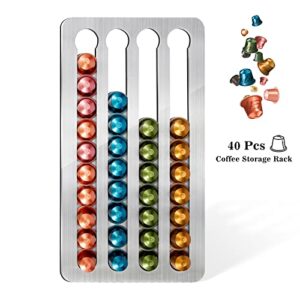 cusierymax coffee pod holder, stainless steel adhesive 40pcs for nespresso original line pods, coffee pod organizer suitable for kitchen walls and cabinets