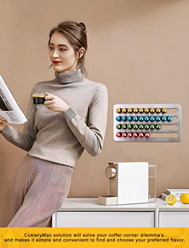 CusieryMax Coffee Pod Holder, Stainless Steel Adhesive 40pcs for Nespresso Original Line Pods, Coffee Pod Organizer Suitable for Kitchen Walls and Cabinets