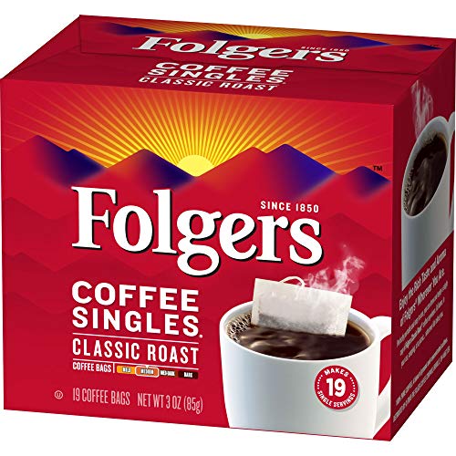 Folgers Coffee Singles Classic Roast Medium Roast Coffee, 19 Single Serve Coffee Bags