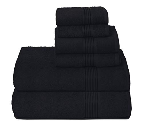 Elvana Home Ultra Soft 6 Pack Cotton Towel Set, Contains 2 Bath Towels 28x55 inch, 2 Hand Towels 16x24 inch & 2 Wash Coths 12x12 inch, Ideal for Everyday use, Compact & Lightweight - Black