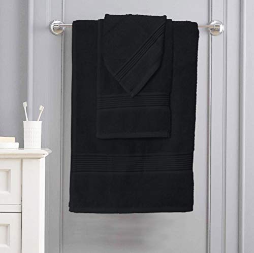 Elvana Home Ultra Soft 6 Pack Cotton Towel Set, Contains 2 Bath Towels 28x55 inch, 2 Hand Towels 16x24 inch & 2 Wash Coths 12x12 inch, Ideal for Everyday use, Compact & Lightweight - Black