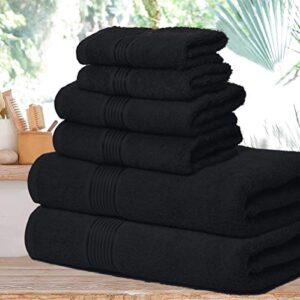 Elvana Home Ultra Soft 6 Pack Cotton Towel Set, Contains 2 Bath Towels 28x55 inch, 2 Hand Towels 16x24 inch & 2 Wash Coths 12x12 inch, Ideal for Everyday use, Compact & Lightweight - Black