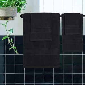 Elvana Home Ultra Soft 6 Pack Cotton Towel Set, Contains 2 Bath Towels 28x55 inch, 2 Hand Towels 16x24 inch & 2 Wash Coths 12x12 inch, Ideal for Everyday use, Compact & Lightweight - Black