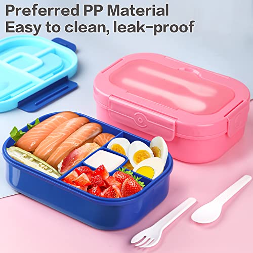 Ziidoog Stylish Bento Box, 1.3L Kids Lunch Box with Fork&Spoon, 4 Compartments Leak-Proof Bento Box for Kids, Bento Lunch Box for Kids Adults, New Designed for Children, Microwaveable & Freezer Safe