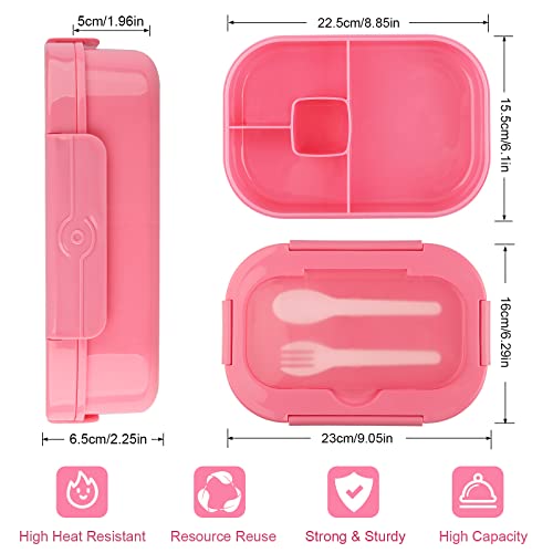 Ziidoog Stylish Bento Box, 1.3L Kids Lunch Box with Fork&Spoon, 4 Compartments Leak-Proof Bento Box for Kids, Bento Lunch Box for Kids Adults, New Designed for Children, Microwaveable & Freezer Safe