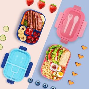 Ziidoog Stylish Bento Box, 1.3L Kids Lunch Box with Fork&Spoon, 4 Compartments Leak-Proof Bento Box for Kids, Bento Lunch Box for Kids Adults, New Designed for Children, Microwaveable & Freezer Safe