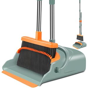 chouqing broom and dustpan set for home,broom and dustpan set,broom dustpan set, broom and dustpan combo for office, stand up broom and dustpan (green&orange)