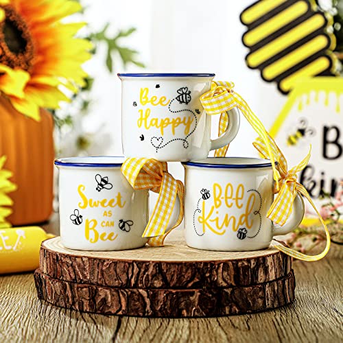 Bee Fall Theme Tiered Tray Decor Mini Coffee Mug Ceramic Bee Maple Coffee Mug Farmhouse Coffee Station Decor Bee Maple Coffee Cup for Coffee Bar Decor Birthday Gift, 3 Styles, 2 x 2.8 Inches(Bee)