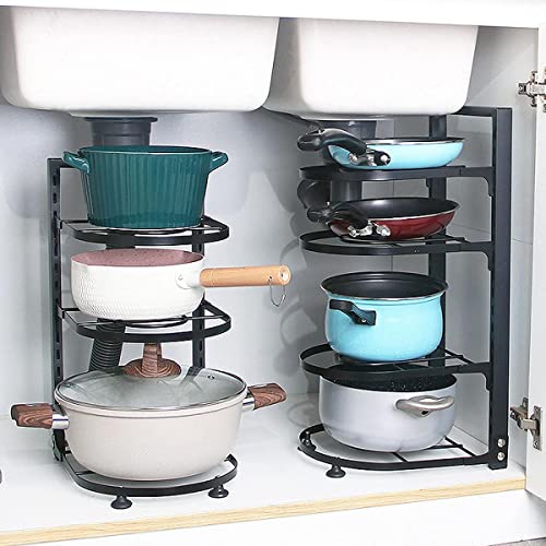 ANAMPION Pots and Pans Organizer for Cabinet, Snap-on and Adjustable Heavy-Duty Pot and Pan Rack,Pot Organizer for Kitchen Organization& Storage (3-tiers)