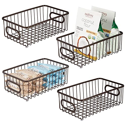 mDesign Farmhouse Decor Metal Wire Food Storage Organizer, Bin Basket for Kitchen, Pantry, Bathroom, Laundry Room, Closets, Garage - High - Small, 4 Pack - Bronze