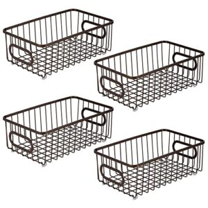 mDesign Farmhouse Decor Metal Wire Food Storage Organizer, Bin Basket for Kitchen, Pantry, Bathroom, Laundry Room, Closets, Garage - High - Small, 4 Pack - Bronze