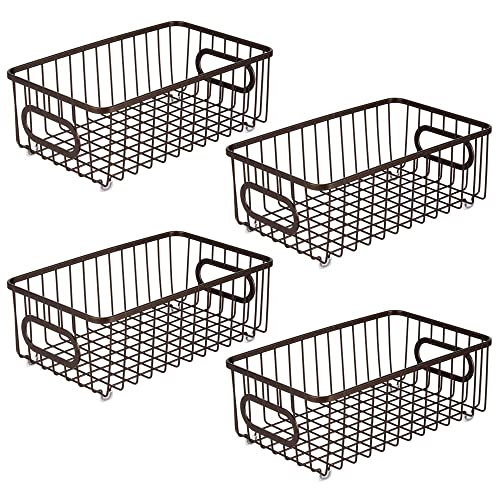 mDesign Farmhouse Decor Metal Wire Food Storage Organizer, Bin Basket for Kitchen, Pantry, Bathroom, Laundry Room, Closets, Garage - High - Small, 4 Pack - Bronze