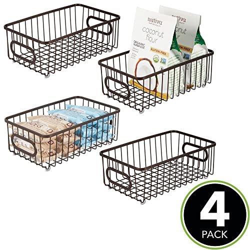 mDesign Farmhouse Decor Metal Wire Food Storage Organizer, Bin Basket for Kitchen, Pantry, Bathroom, Laundry Room, Closets, Garage - High - Small, 4 Pack - Bronze