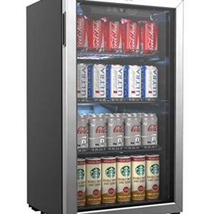 hOmeLabs Beverage Refrigerator and Cooler - 120 Can Mini Fridge with Glass Door for Soda Beer or Wine - Small Drink Dispenser Machine for Office or Bar with Adjustable Removable Shelves