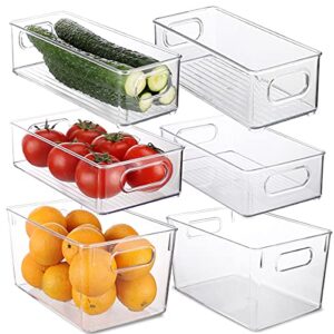 refrigerator organizer bins, clear pantry organization and storage with cutout handles, set of 6 stackable plastic freezer organizer bins for fridge, cabinet, kitchen countertops – bpa free