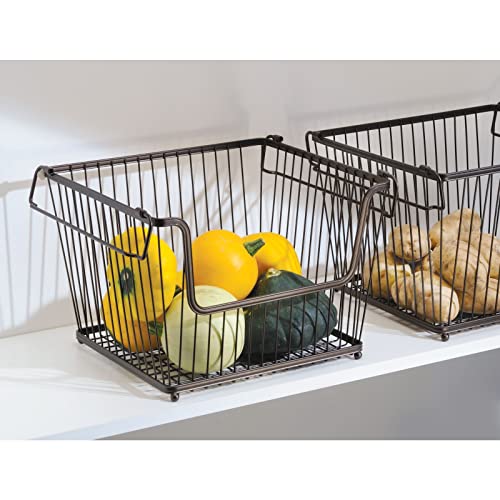 mDesign Modern Stackable Metal Food Storage Organizer Bin Basket with Handles, Open Front for Kitchen Cabinets, Pantry, Closets, Bedrooms, Bathrooms - Large, 6 Pack - Bronze