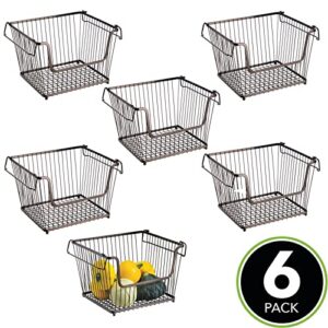 mDesign Modern Stackable Metal Food Storage Organizer Bin Basket with Handles, Open Front for Kitchen Cabinets, Pantry, Closets, Bedrooms, Bathrooms - Large, 6 Pack - Bronze