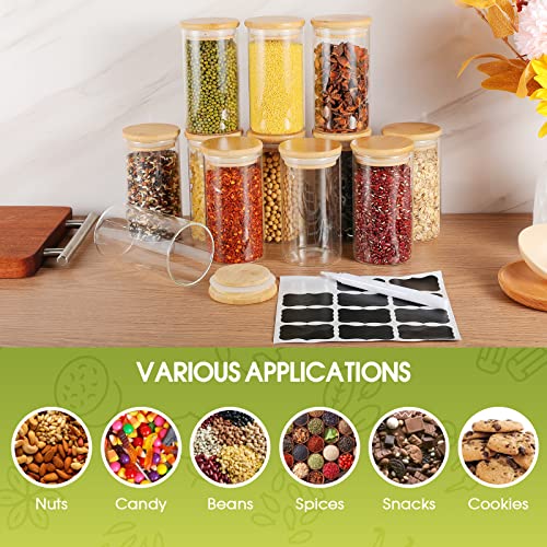 Glass Jars with Bamboo Lids,12 Pack Spice Jars with Bamboo Lids,10oz (300ml) Glass Storage Jars,Glass Canisters with Wood Airtight Lids,Labels,Glass Storage Containers for Food,Beans,Candy,Spice