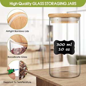 Glass Jars with Bamboo Lids,12 Pack Spice Jars with Bamboo Lids,10oz (300ml) Glass Storage Jars,Glass Canisters with Wood Airtight Lids,Labels,Glass Storage Containers for Food,Beans,Candy,Spice