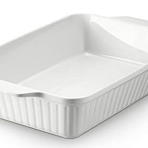 DOWAN 13" Baking Dish, Lasagna Pan Large & Deep, Rectangular Baking Pan with Handles, 135 oz Ceramic Casserole Dish for Cooking, White