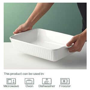 DOWAN 13" Baking Dish, Lasagna Pan Large & Deep, Rectangular Baking Pan with Handles, 135 oz Ceramic Casserole Dish for Cooking, White