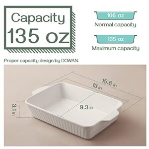 DOWAN 13" Baking Dish, Lasagna Pan Large & Deep, Rectangular Baking Pan with Handles, 135 oz Ceramic Casserole Dish for Cooking, White