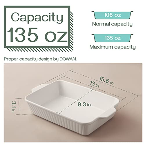 DOWAN 13" Baking Dish, Lasagna Pan Large & Deep, Rectangular Baking Pan with Handles, 135 oz Ceramic Casserole Dish for Cooking, White