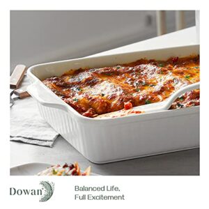 DOWAN 13" Baking Dish, Lasagna Pan Large & Deep, Rectangular Baking Pan with Handles, 135 oz Ceramic Casserole Dish for Cooking, White