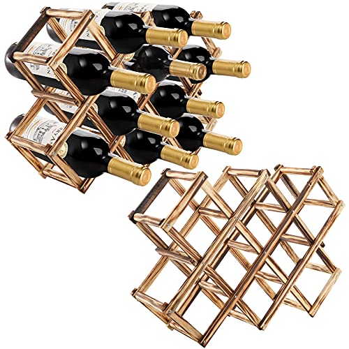 ZEAYEA 2 Pack Wood Wine Bottle Holder, Foldable Countertop Wine Rack with 20 Bottles, Free Standing Wine Storage Rack Display Shelf for Home, Kitchen, Bar, Cabinet, Pantry