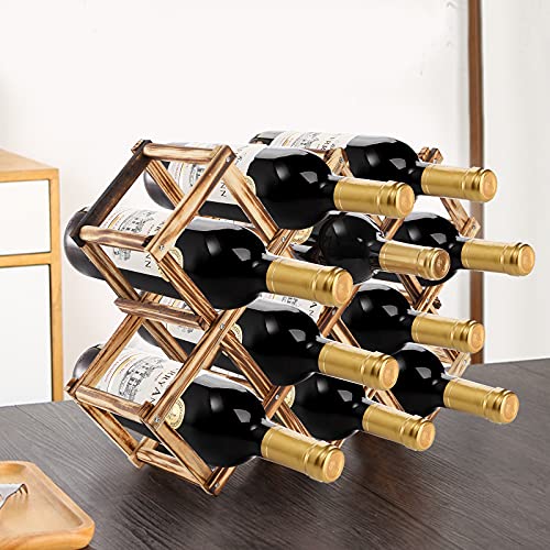 ZEAYEA 2 Pack Wood Wine Bottle Holder, Foldable Countertop Wine Rack with 20 Bottles, Free Standing Wine Storage Rack Display Shelf for Home, Kitchen, Bar, Cabinet, Pantry