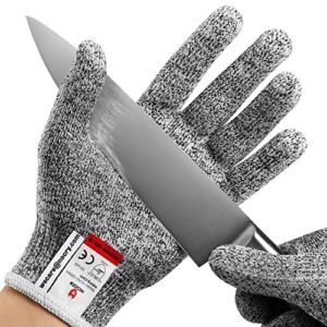 nocry premium cut resistant gloves — 100% food grade; level 5 protection; ambidextrous; machine washable; superior comfort and dexterity; lightweight; complimentary ebook