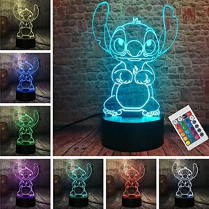 louhh stitch night light, stitch gifts – 3d led stitch toys intelligent remote control stitch lamp 16 color stitch light for christmas stitch gifts children’s room decoration holiday gifts