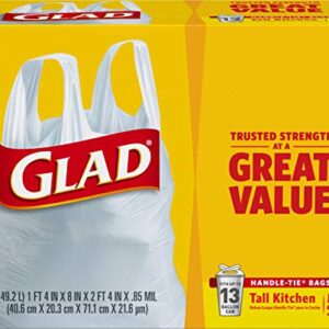 Glad® Tall Kitchen Handle-Tie® Trash Bags - 13 Gallon White Trash Bag - 50 Count (Package May Vary)